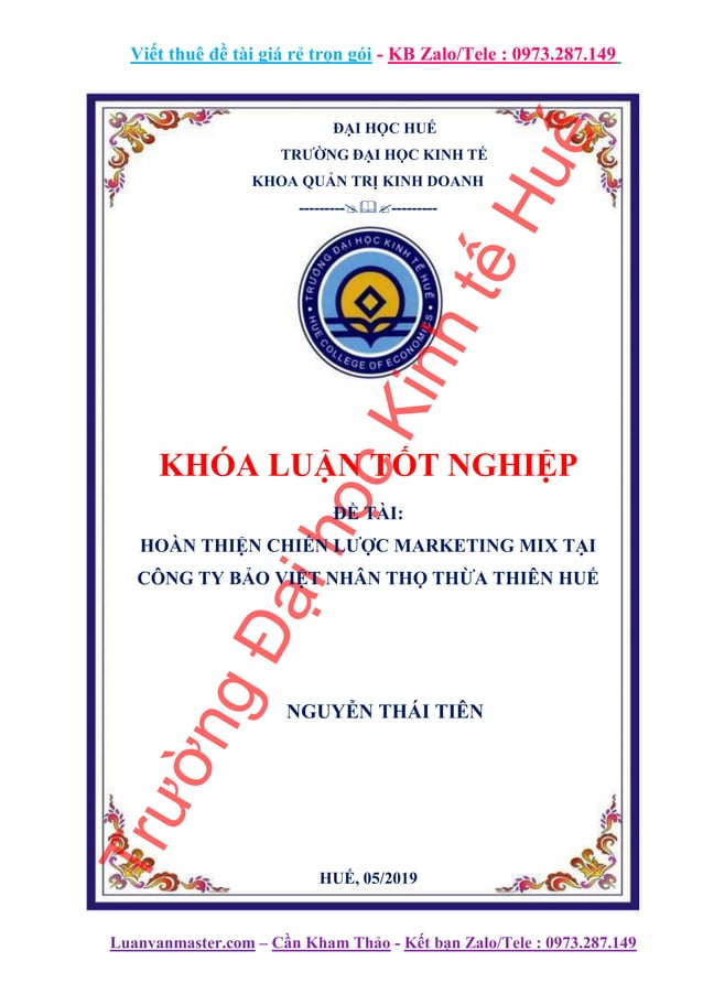 Hoàn Thiện Chiến Lược Marketing Mix Tại Công Ty Bảo Hiểm Nhân Thọ Huế.docx