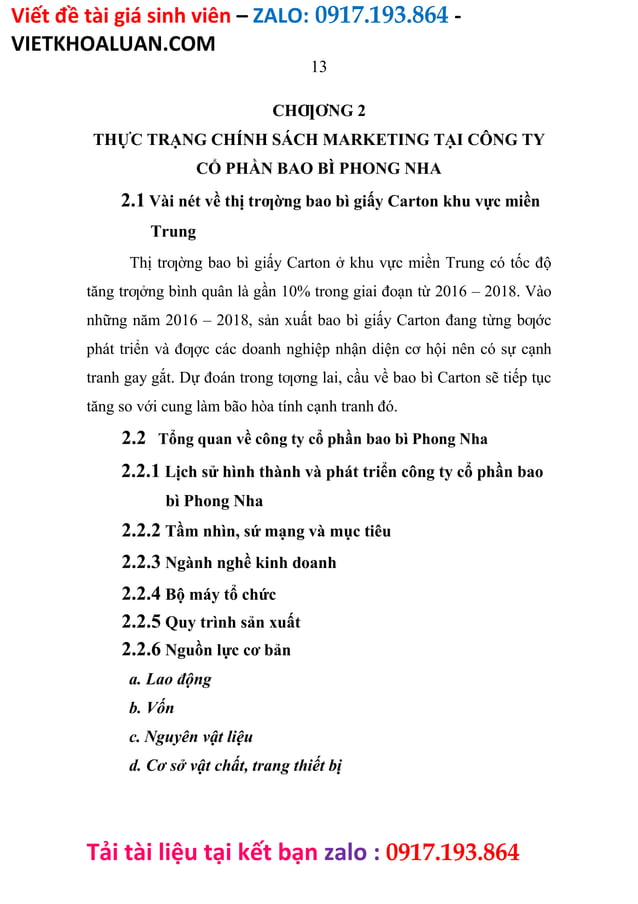 Hoàn thiện chính sách Marketing sản phẩm bao bì tại công ty cổ phần bao bì Phong Nha.doc