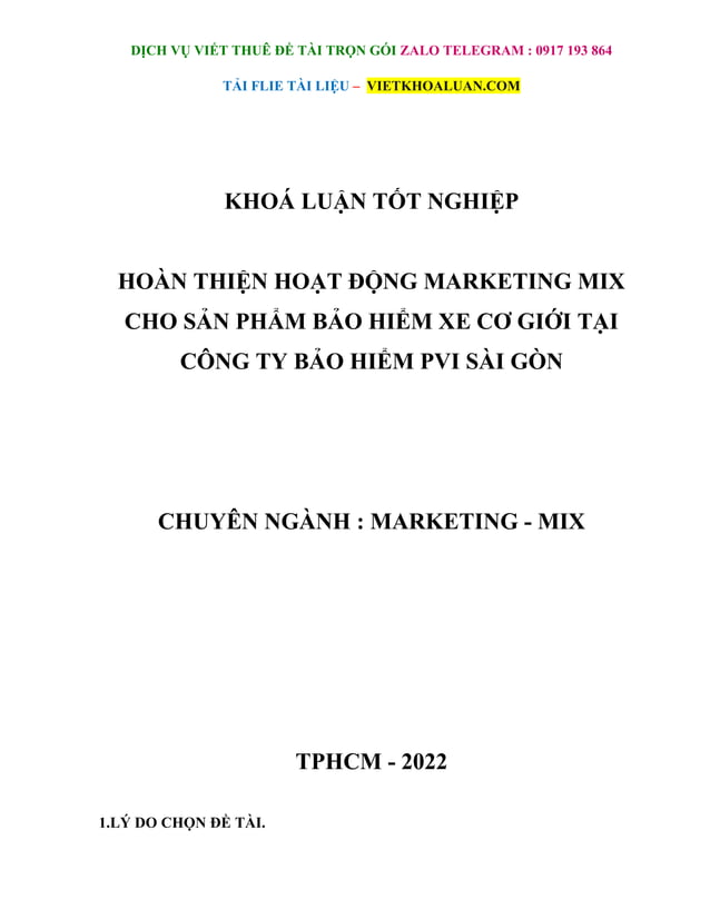 Hoàn Thiện Hoạt Động Marketing Mix Cho Sản Phẩm Bảo Hiểm Xe Cơ Giới Tại Công Ty | DOCX
