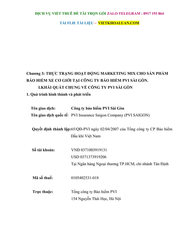Hoàn Thiện Hoạt Động Marketing Mix Cho Sản Phẩm Bảo Hiểm Xe Cơ Giới Tại Công Ty | DOCX