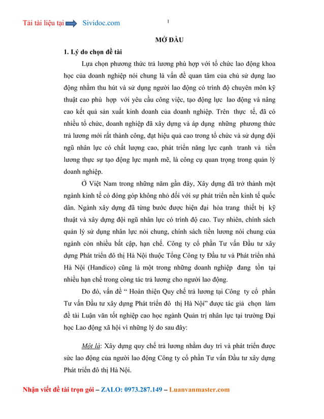 Hoàn thiện Quy chế trả lương tại Công ty cổ phần Tư vấn Đầu tư xây dựng Phát triển đô thị Hà Nội ...