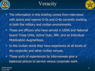 Hooah Army Officers Corporate America Primer | PPT