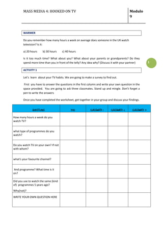 Hooked on tv lesson plan without teacher's notes | PDF