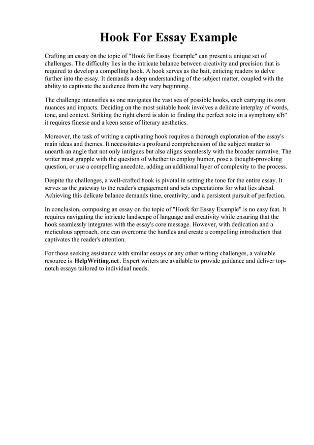 Hook For Essay Example | PDF