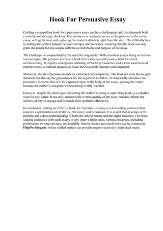 Hook For Persuasive Essay. Redlands Community College | PDF