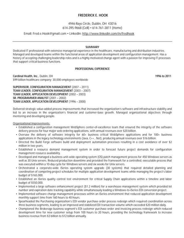 Hook Frederick E Resume | PDF