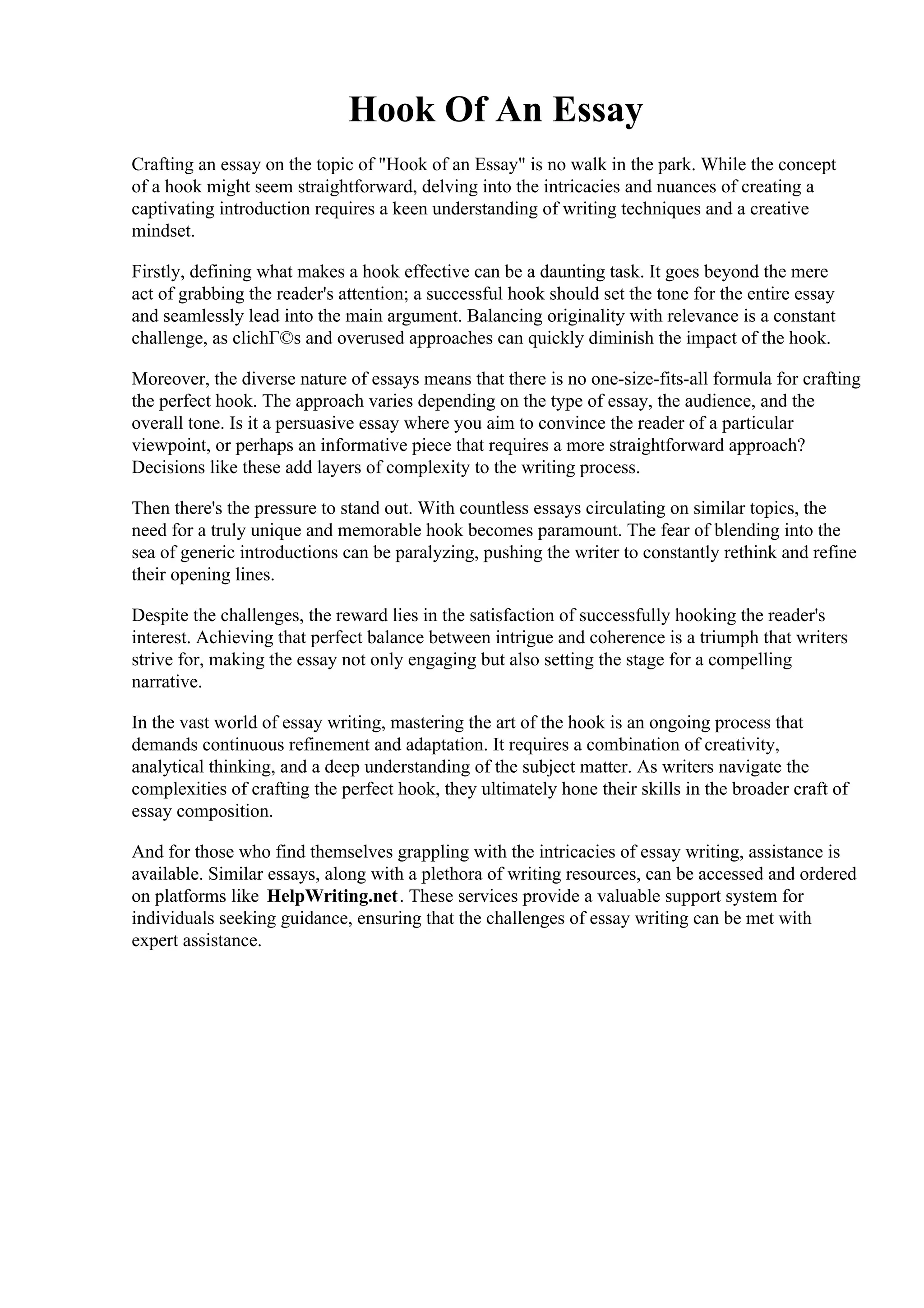 Hook Of An Essay | PDF