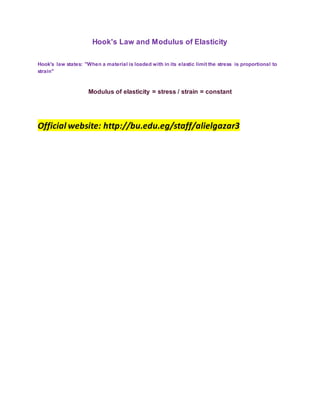 Hook's law and modulus of elasticity | PDF