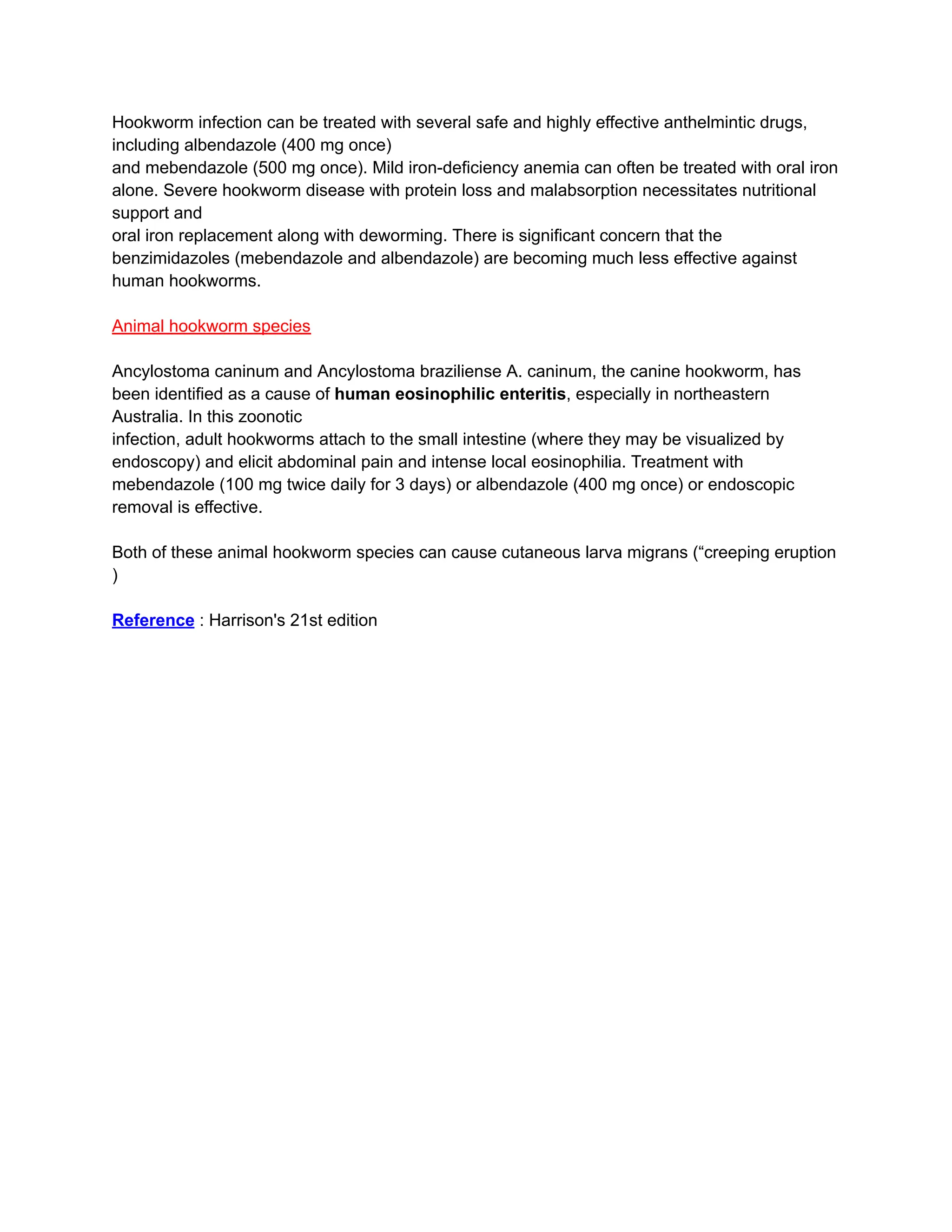 HOOK WORM INFECTION - Clinical Features , Diagnosis & Treatment.pdf