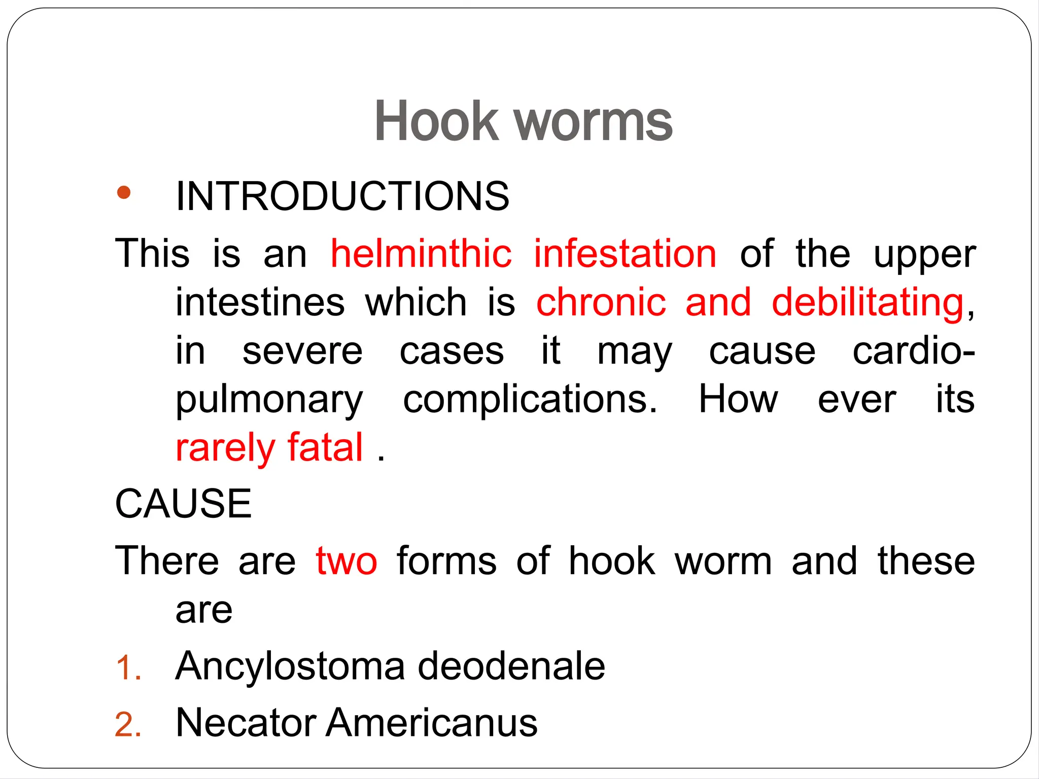 HOOK WORMS AND ASCARIASIS, medical Surgical Nursing course | PPTX