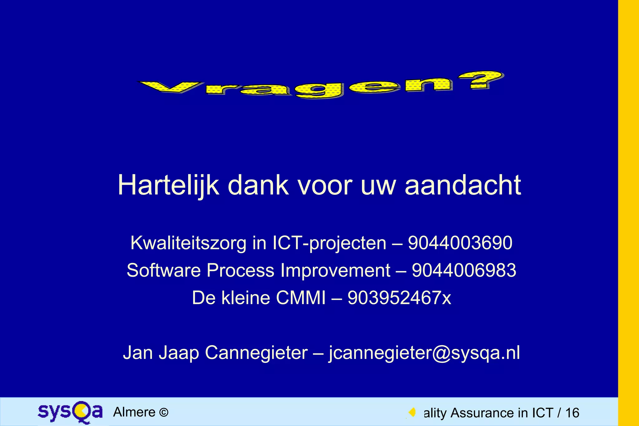 Kwaliteitsmanagement in ICT-projecten | PPT