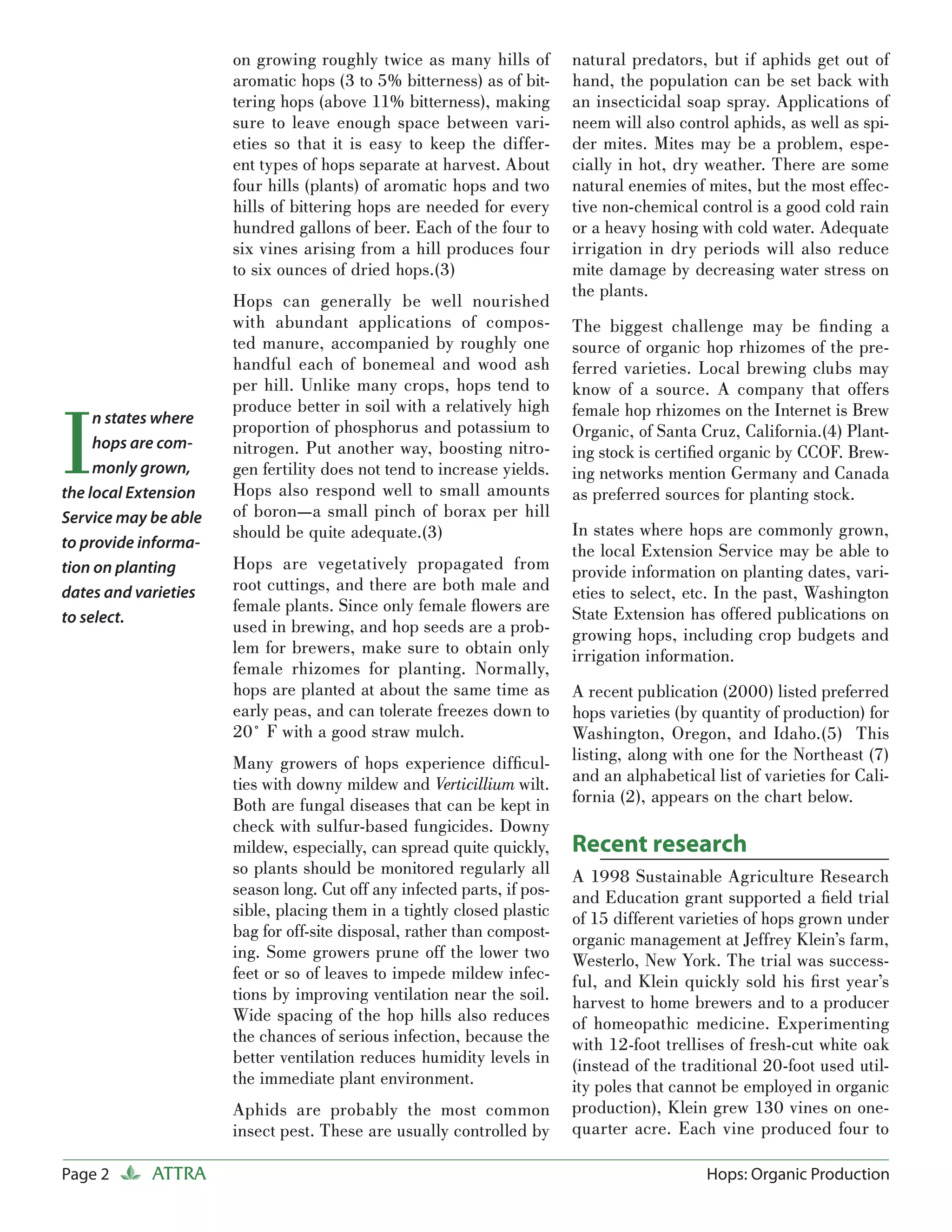 Hops: Organic Production | PDF