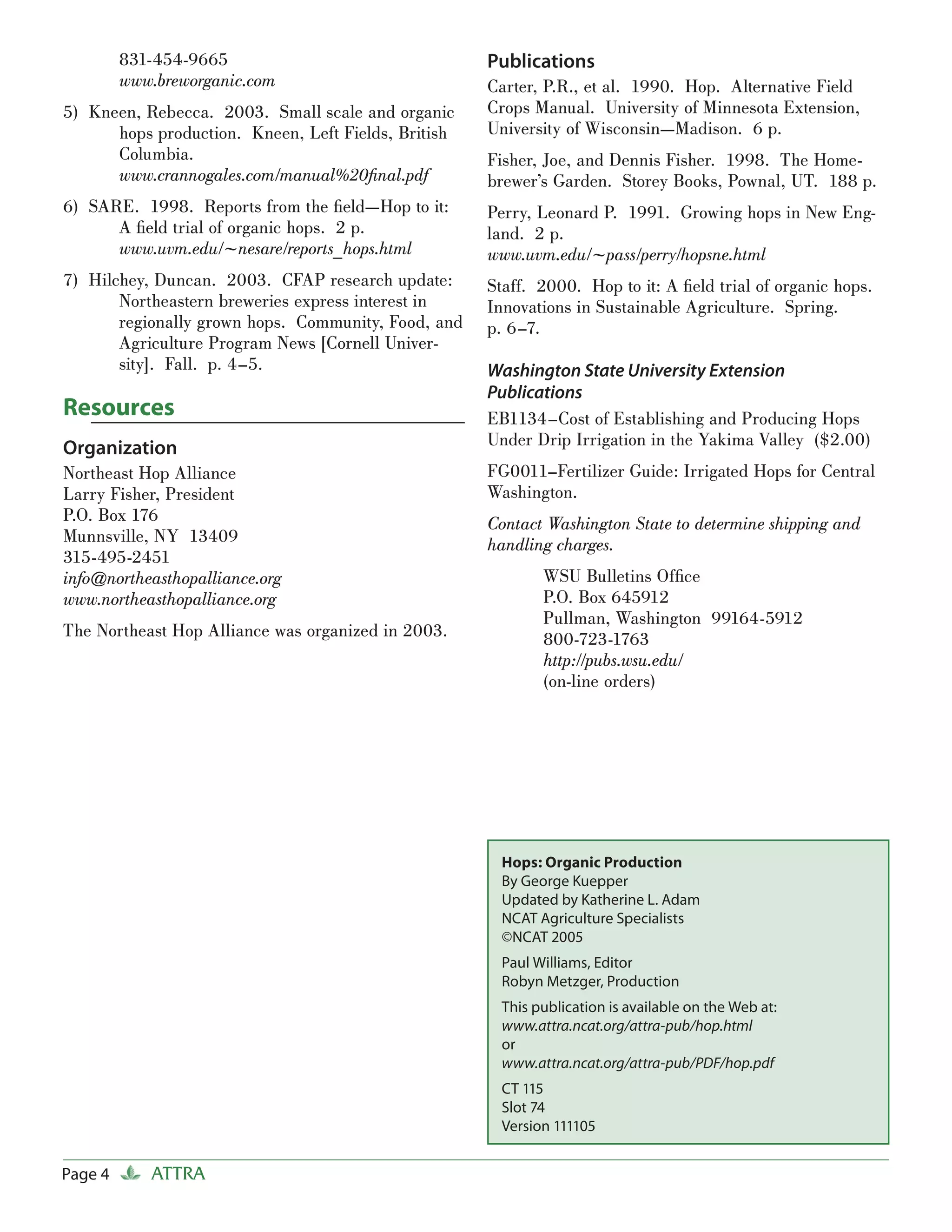 Hops: Organic Production | PDF