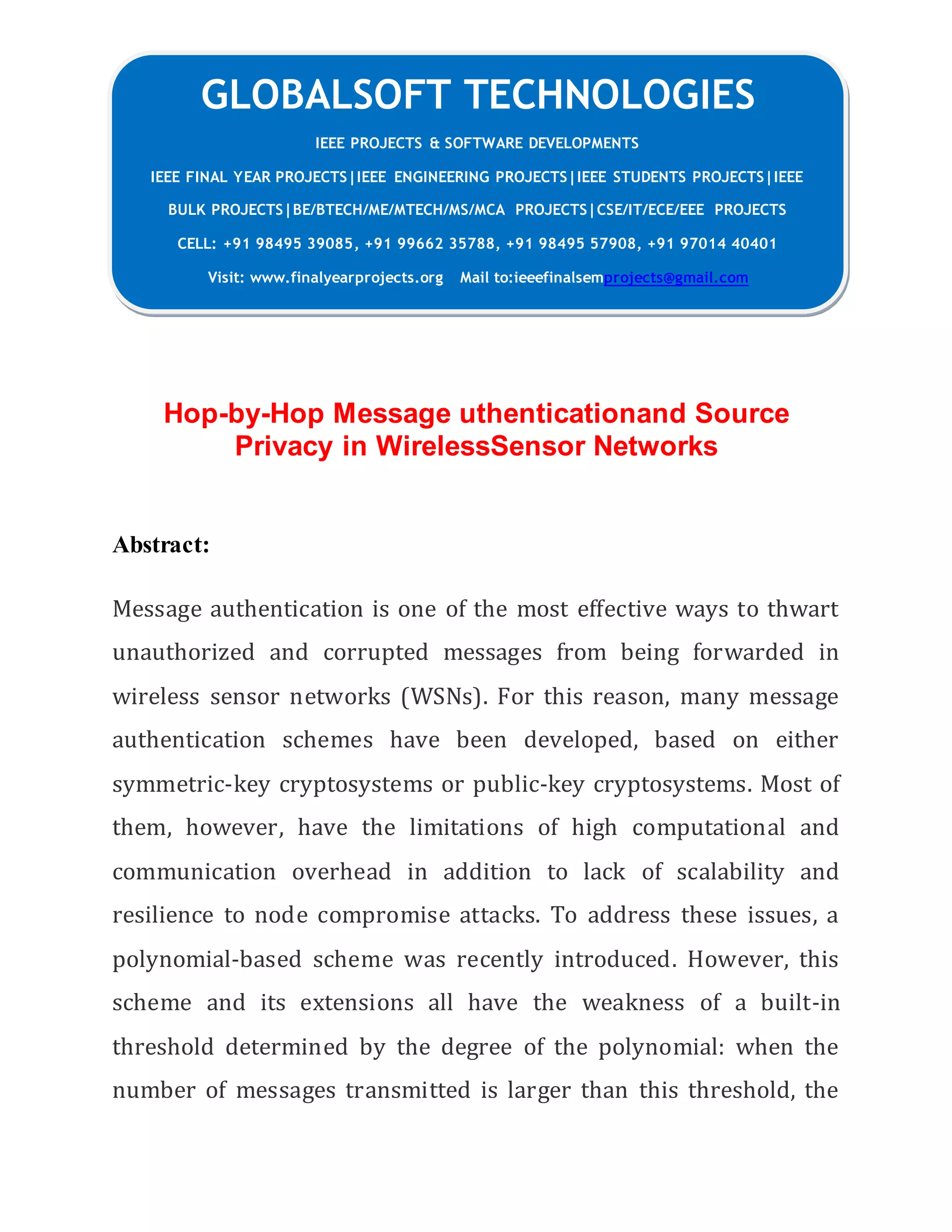 2014 Ieee Java Networking Project Hop By Hop Message Authentication And Source Privacy In