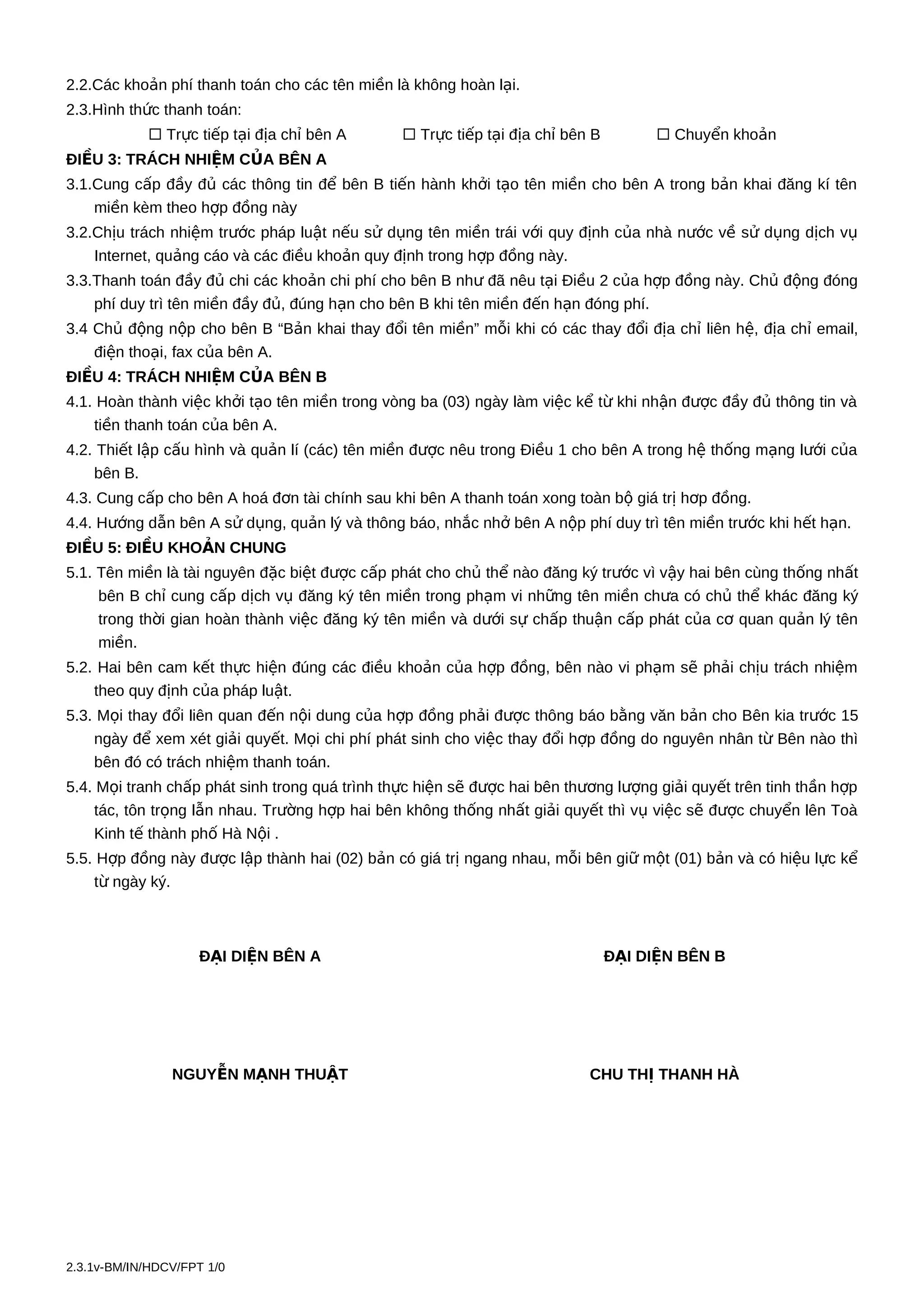Hop dong-cung-cap-dich-vu-dang-ky-ten-mien-rieng | PDF