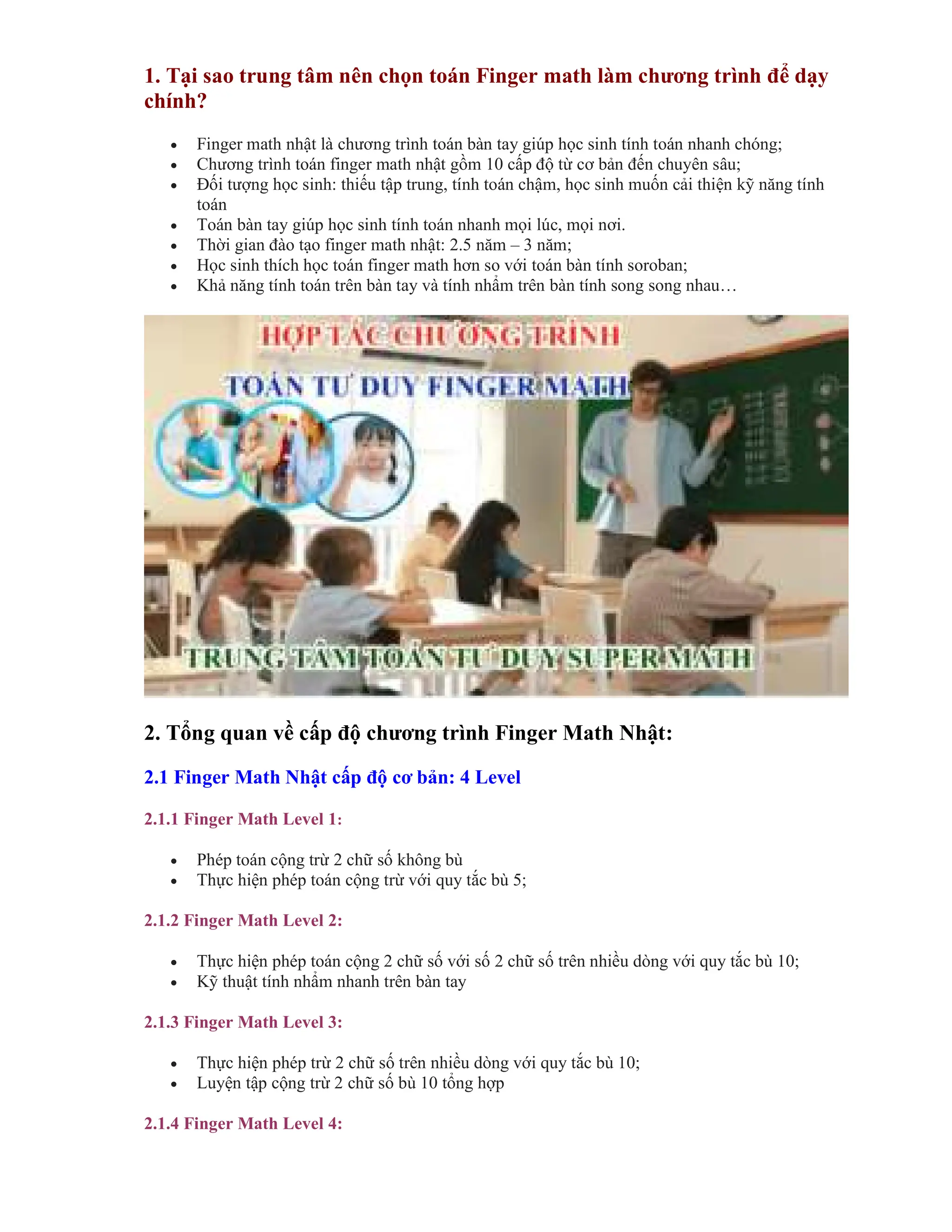 Hợp tác chương trình toán tư duy Finger Math Nhật 10 cấp độ | PDF