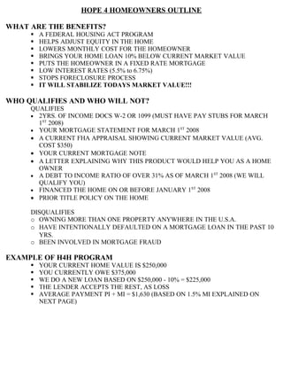 Hope 4 Homeowners Outline | DOC