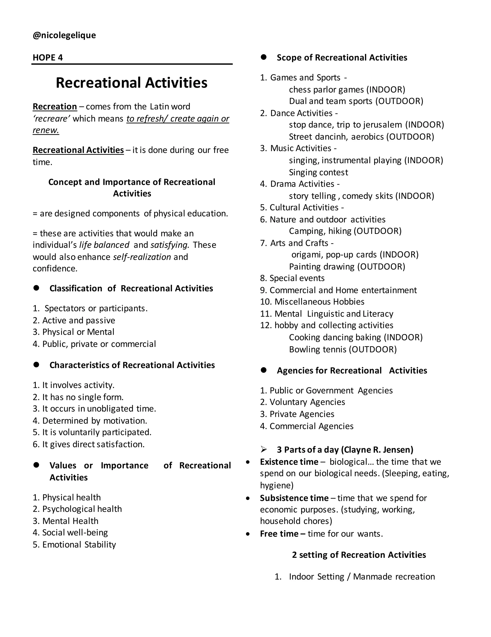 Grade 12 Module : Hope 3 Recreational Activities | DOCX
