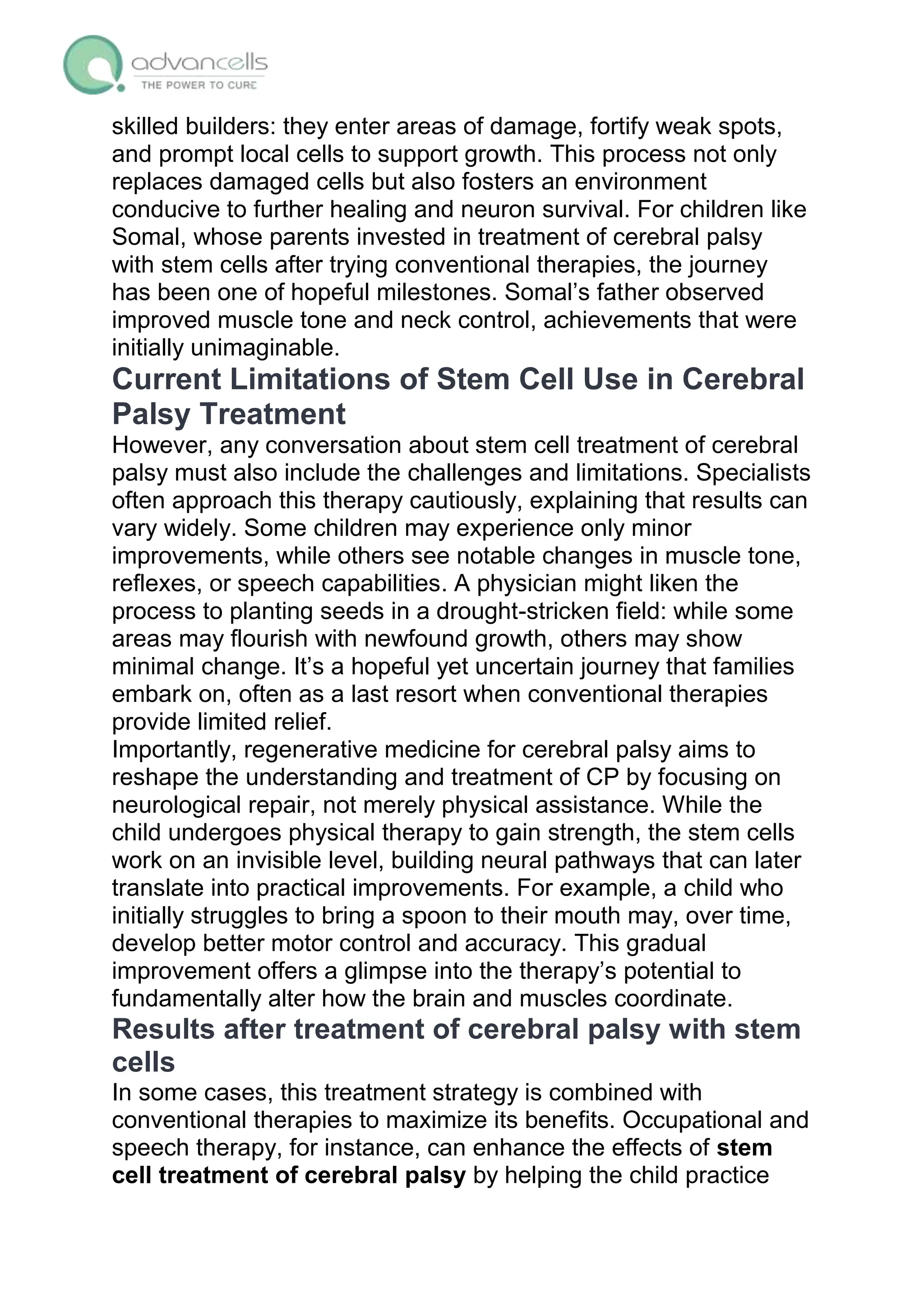 Stem Cell Therapy: A New Frontier in Cerebral Palsy Treatment | PDF
