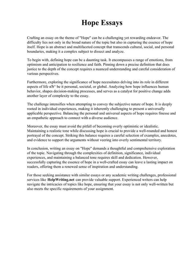 Hope Essays. Northwest Christian University | PDF