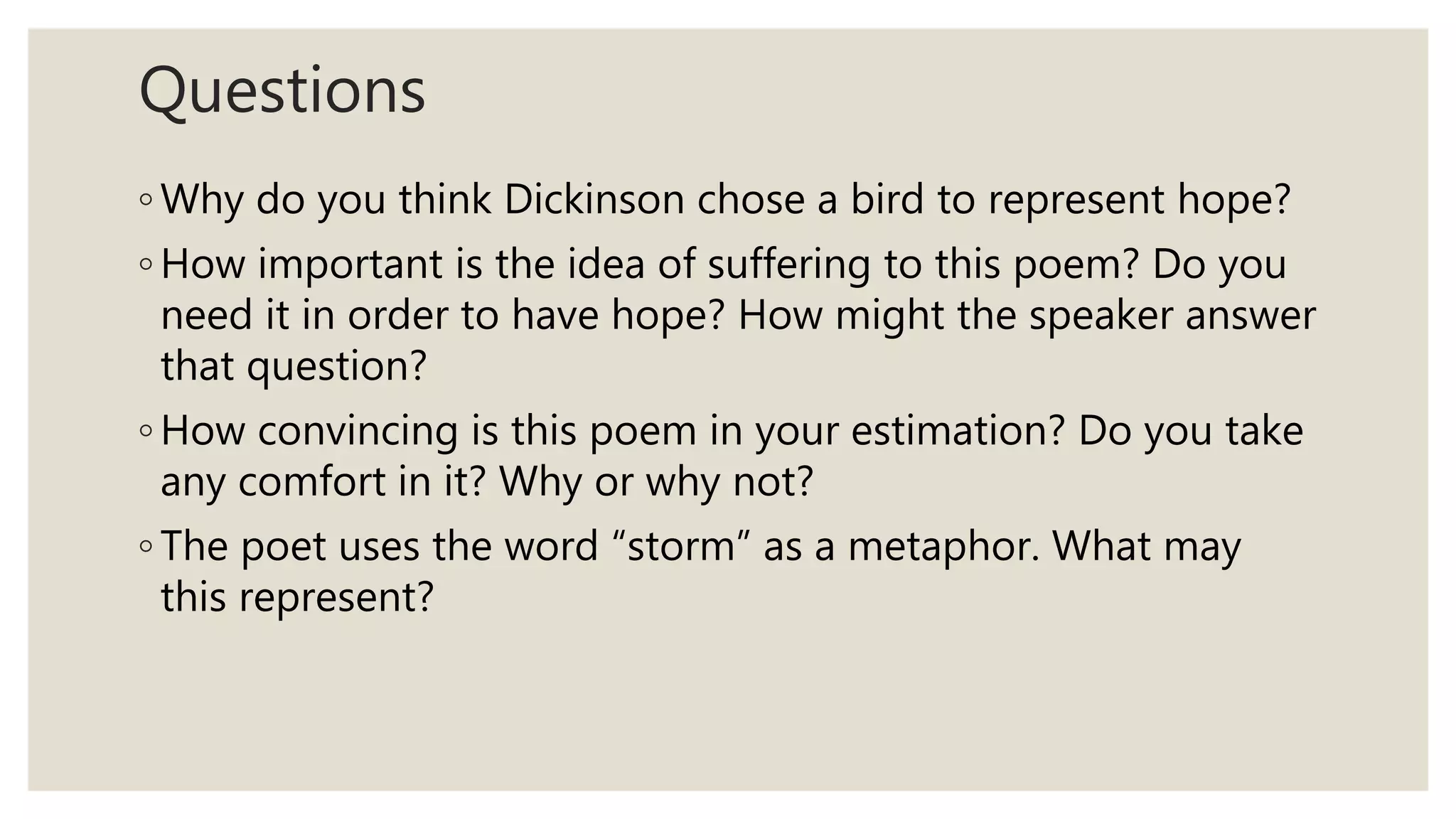 Hope is the thing with feathers - Emily Dickinson | PPT
