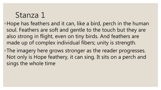 Hope is the thing with feathers - Emily Dickinson | PPT
