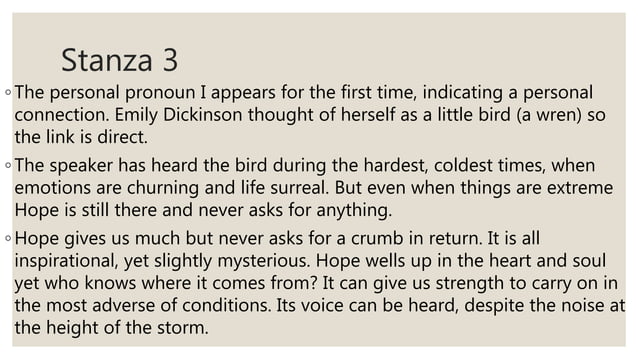 Hope is the thing with feathers - Emily Dickinson | PPT