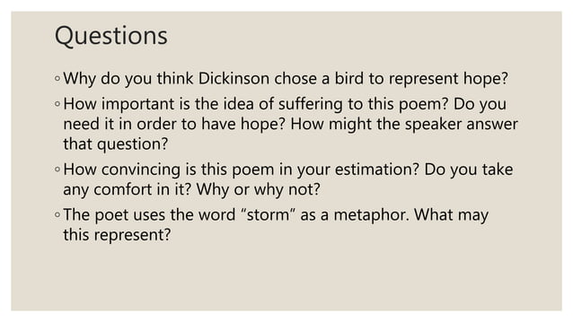 Hope is the thing with feathers - Emily Dickinson | PPT