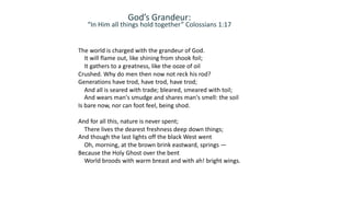 Gerard Manley Hopkins: Inscape & the Glory of God | PDF