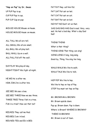 Hop on pop rhyming words | DOCX