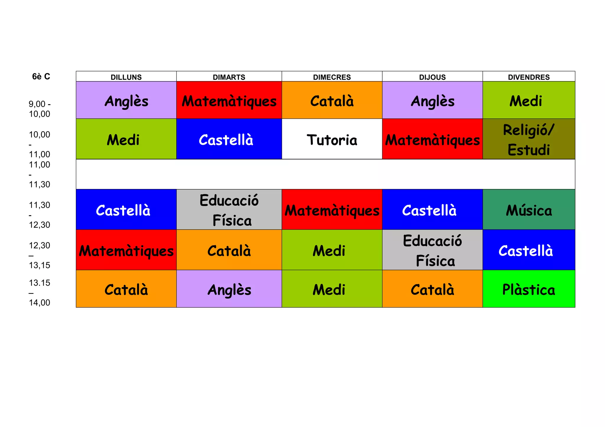 Horari 6è C | DOC