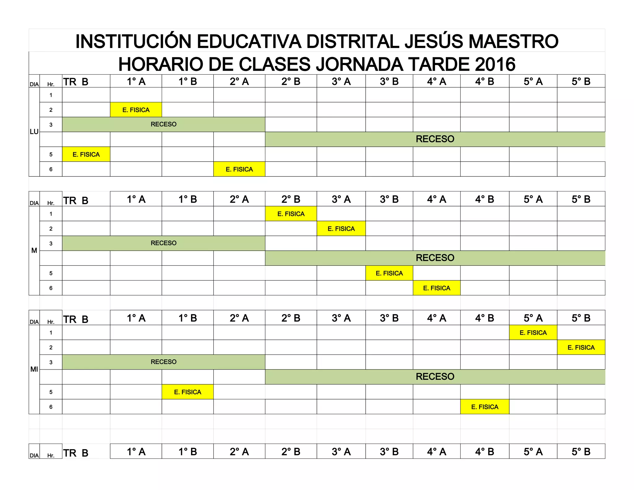 Horario de clases i.e.d. jesús maestro secundaria 2016 web | PDF
