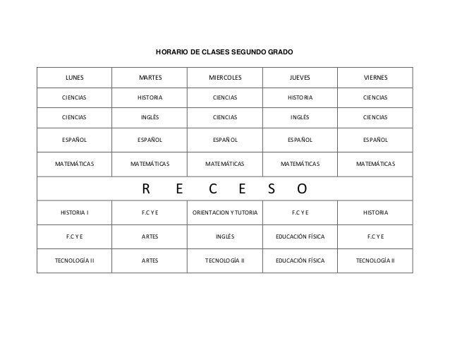 Horario de clases segundo grado