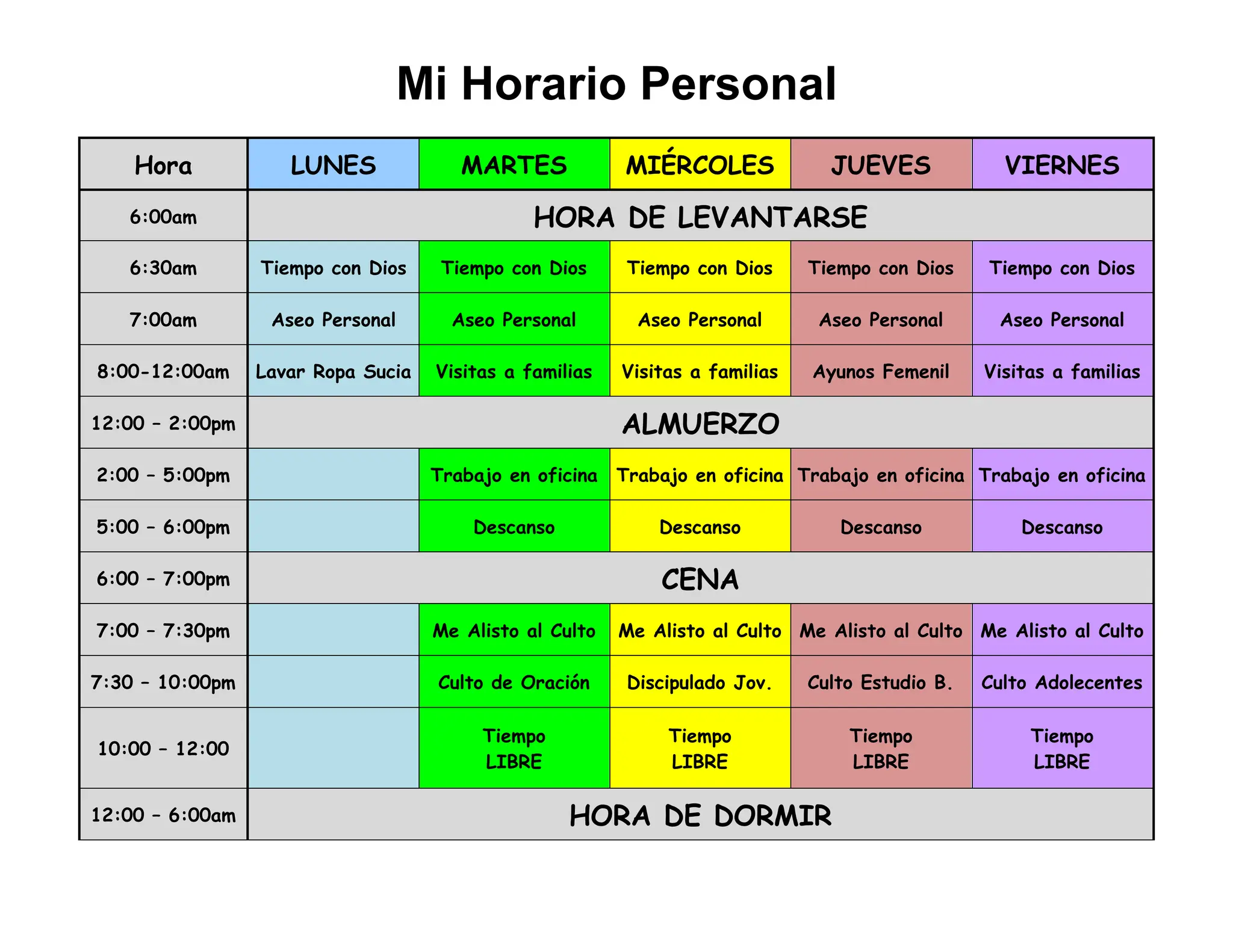 Idea de horario Personal para organizar la semana | DOCX