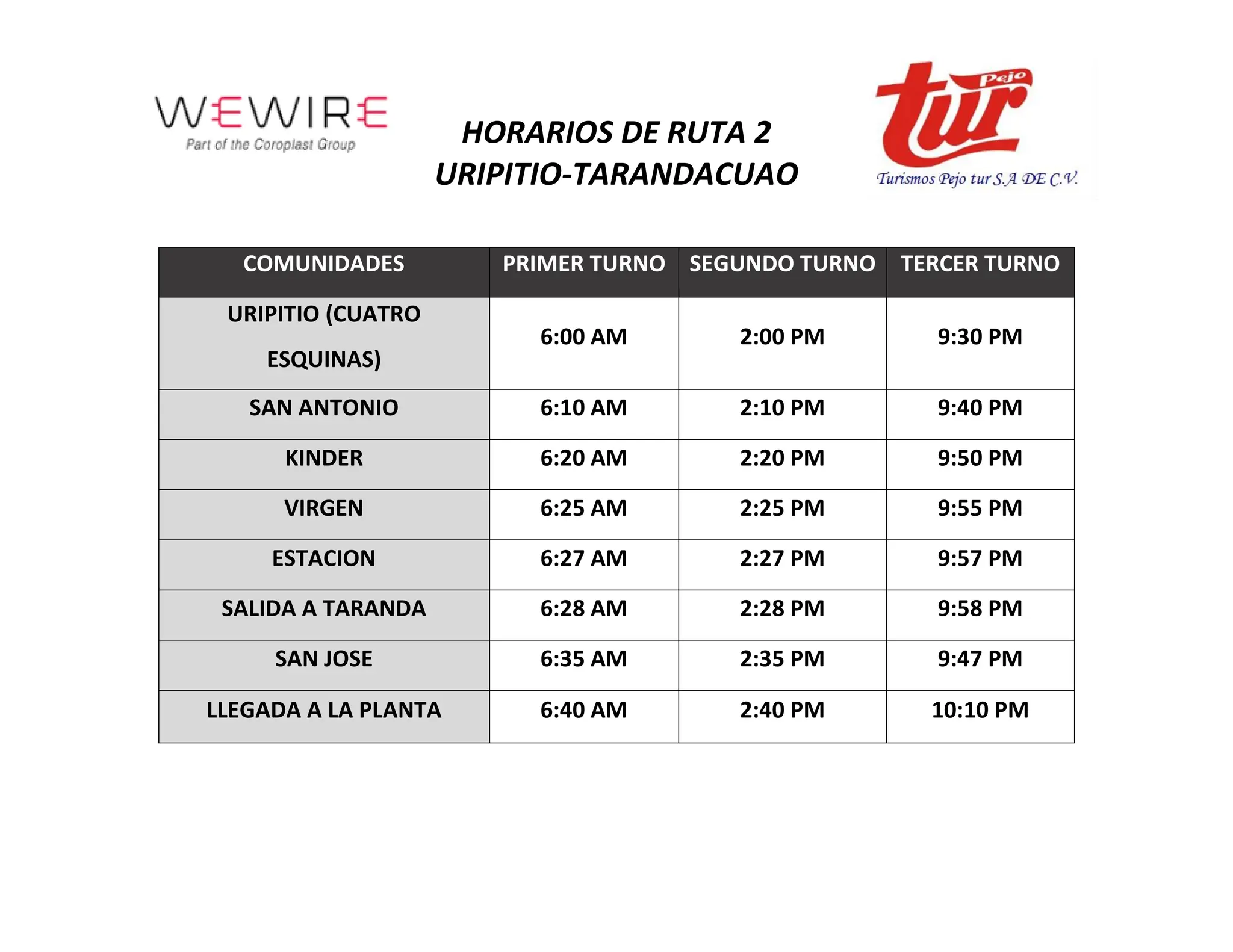 HORARIOS DE RUTA pdf desmontes Tocuaro.. | PPT