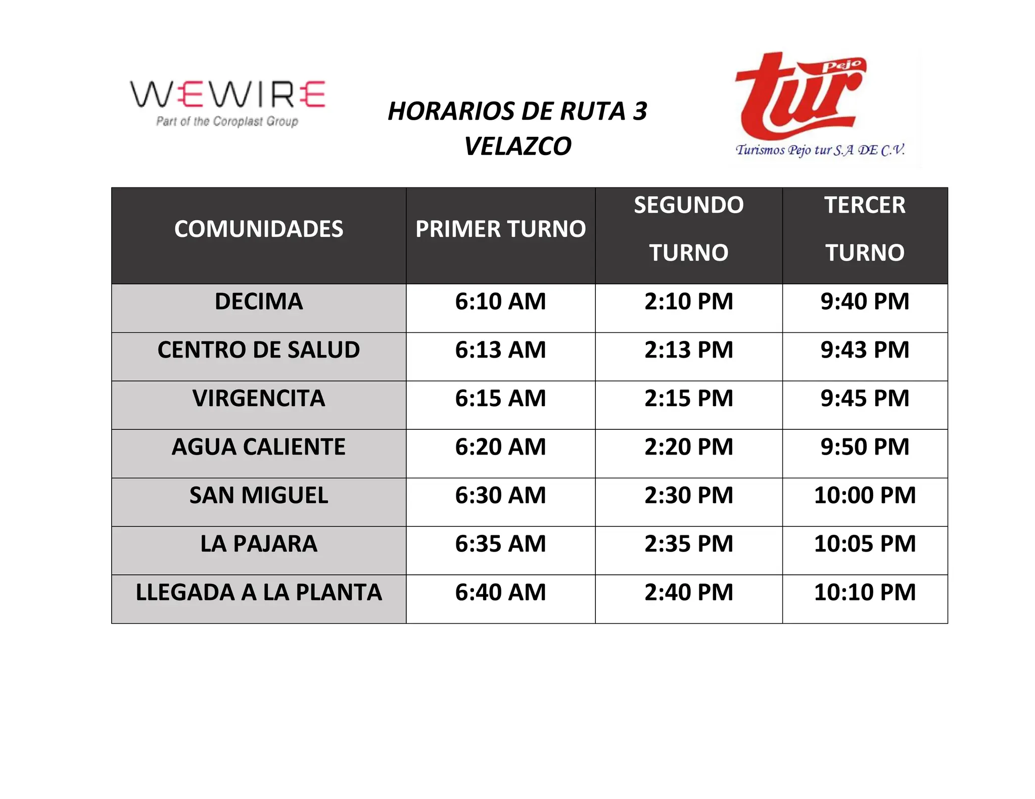 HORARIOS DE RUTA pdf desmontes Tocuaro.. | PPT