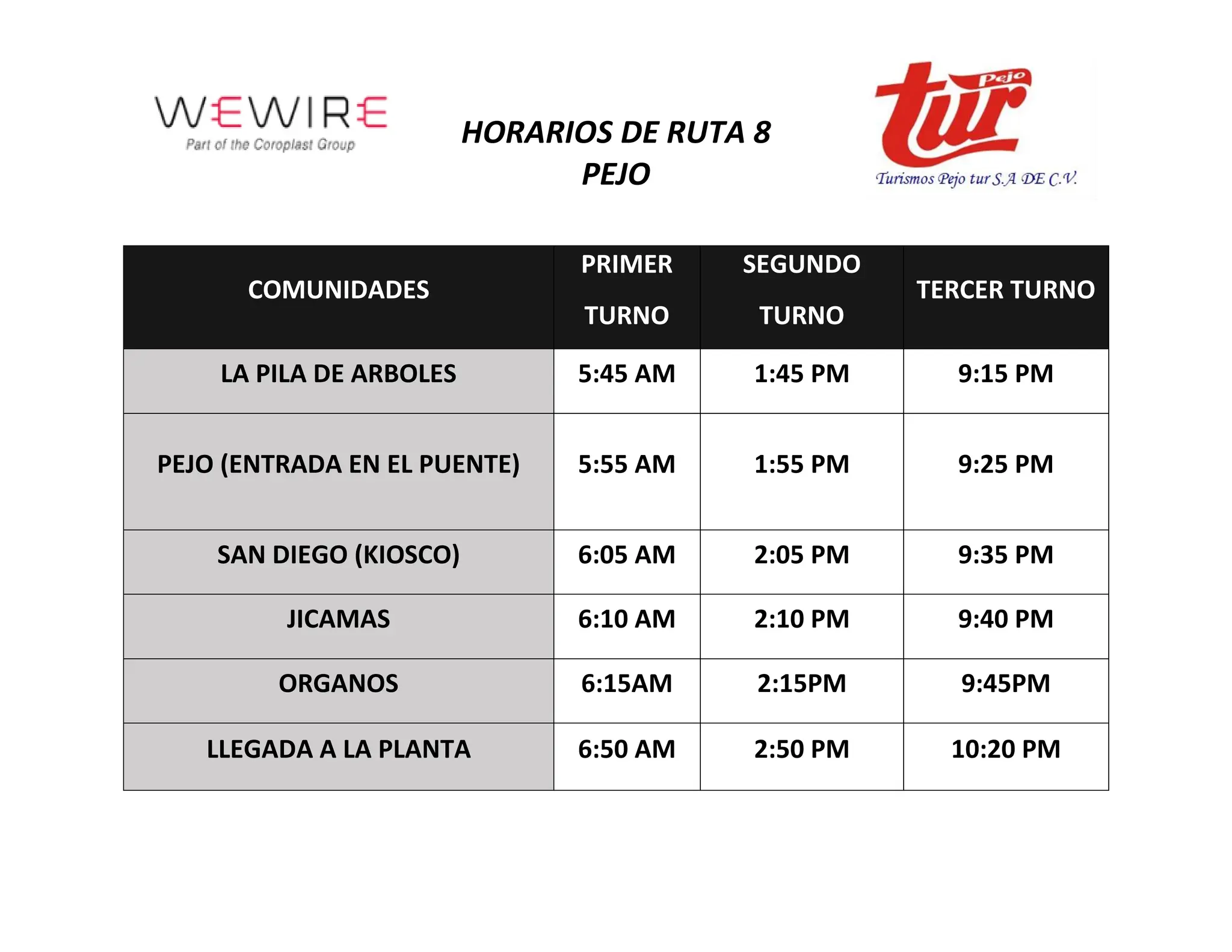 HORARIOS DE RUTA pdf desmontes Tocuaro.. | PPT