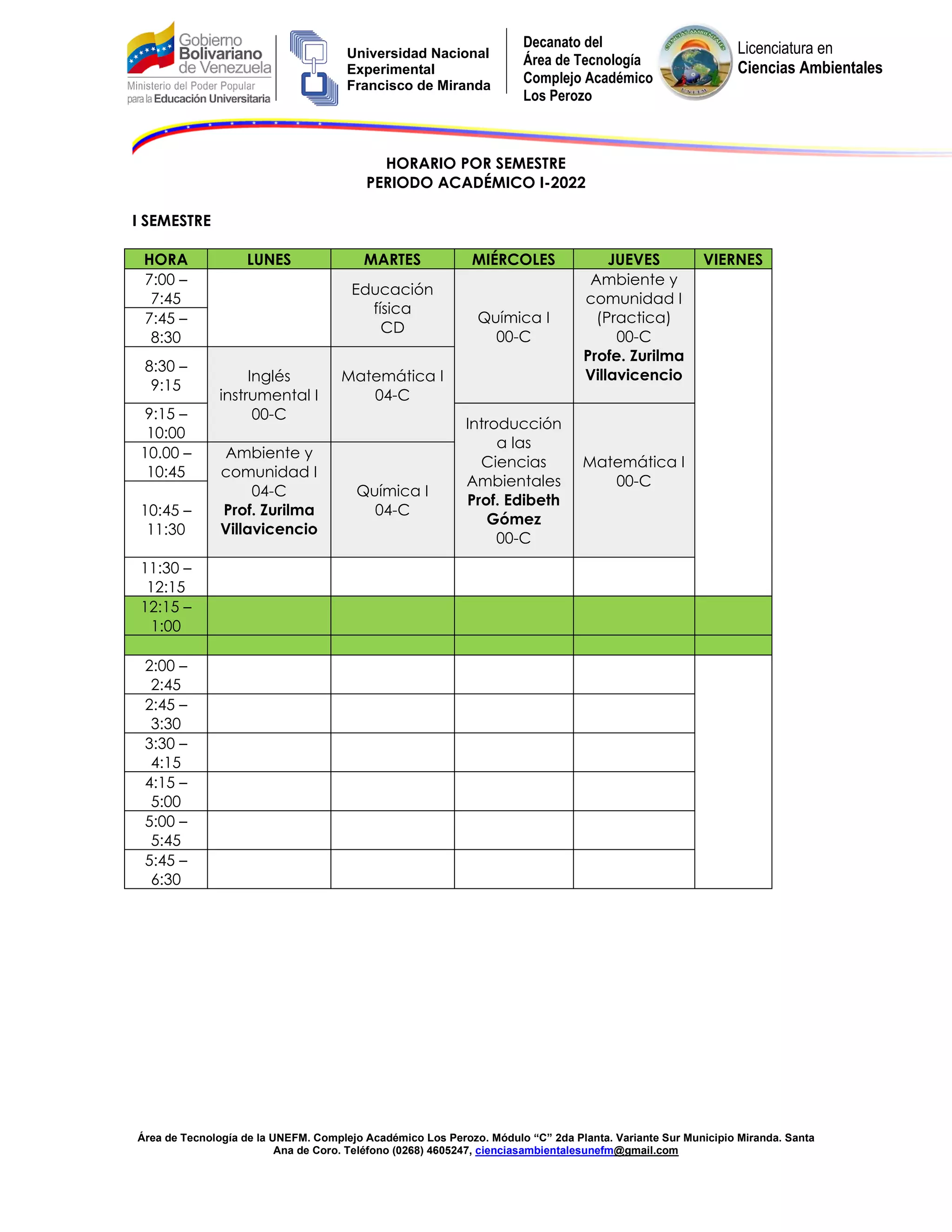 Horarios Periodo I-2022; Ciencias Ambientales | PDF | Undergraduate Education | College Education
