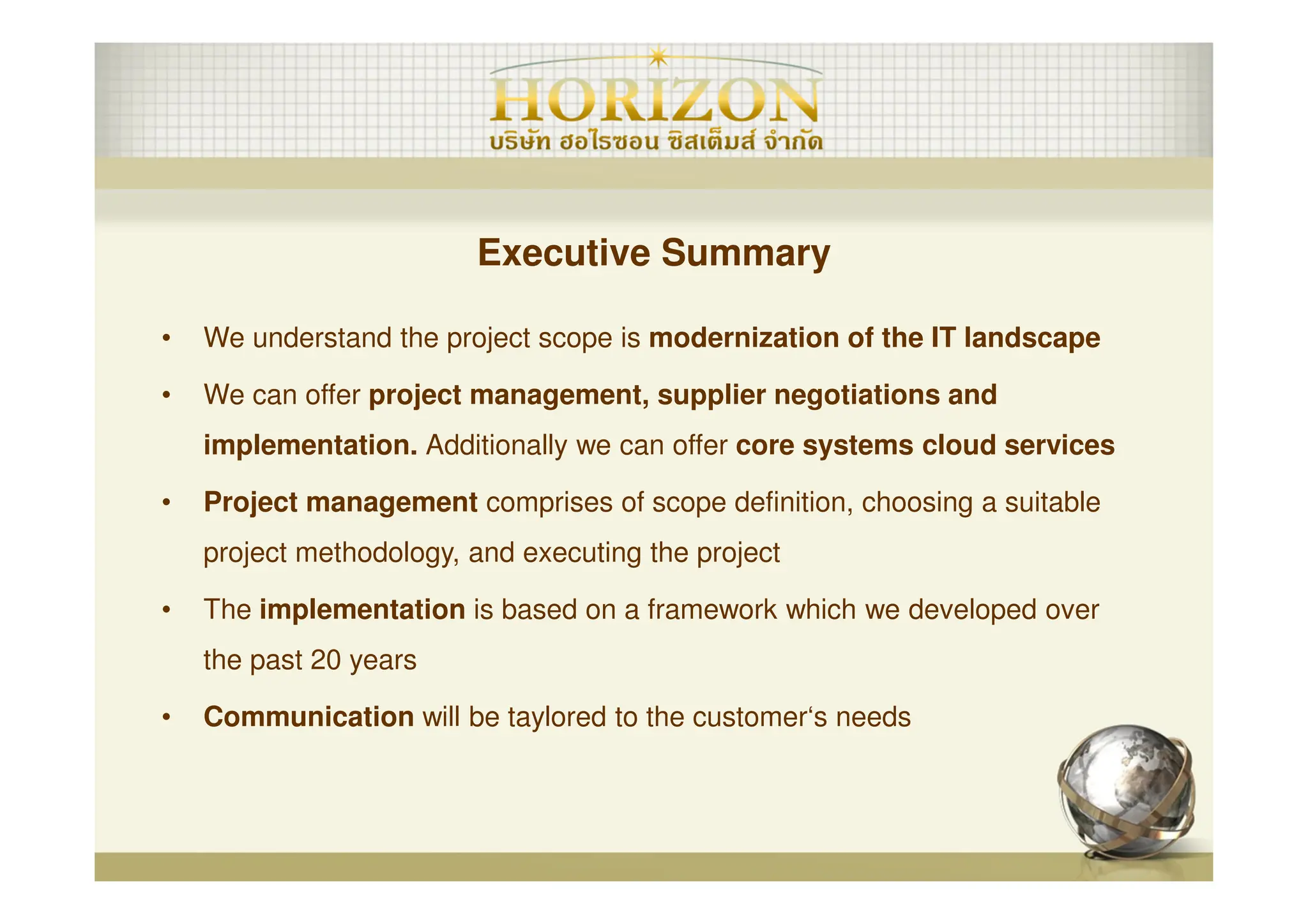 Horizon Systems Limited corporate presentation | PPT