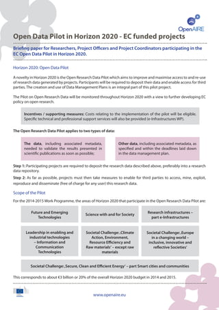 OpenAIRE factsheet: H2020 Open Data Pilot | PDF