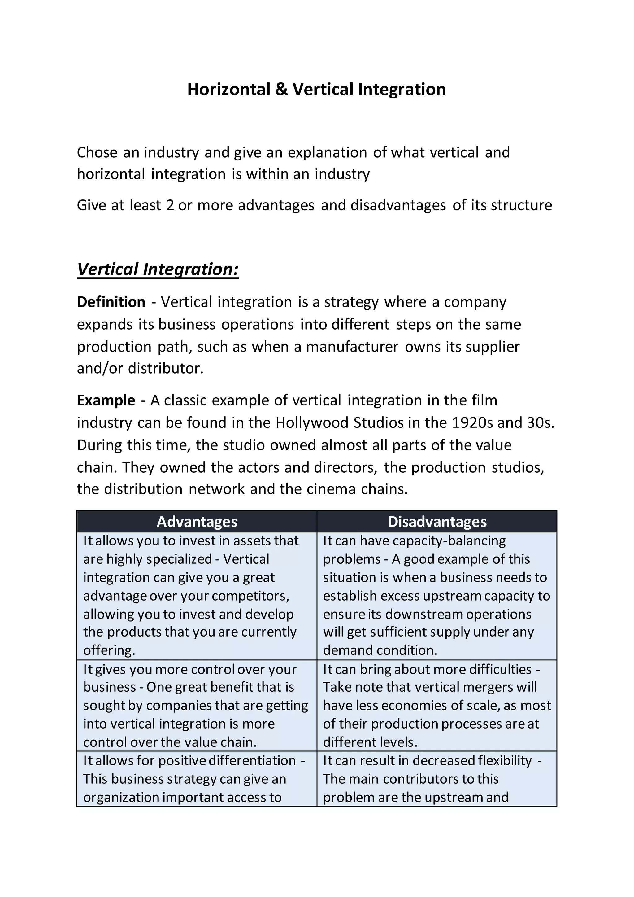 Horizontal and vertical integration | DOCX | Mergers and Acquisitions ...