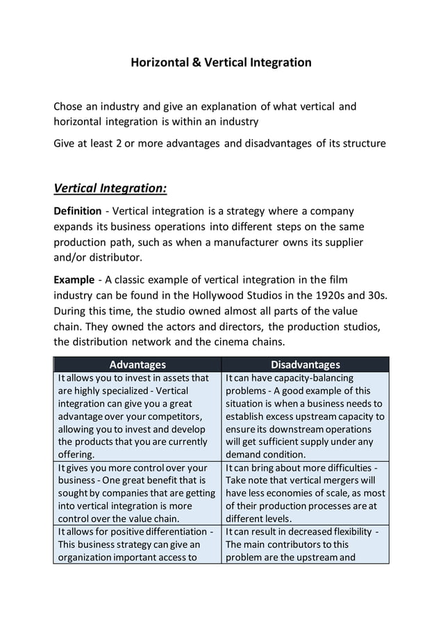 Horizontal and vertical integration | DOCX | Mergers and Acquisitions ...