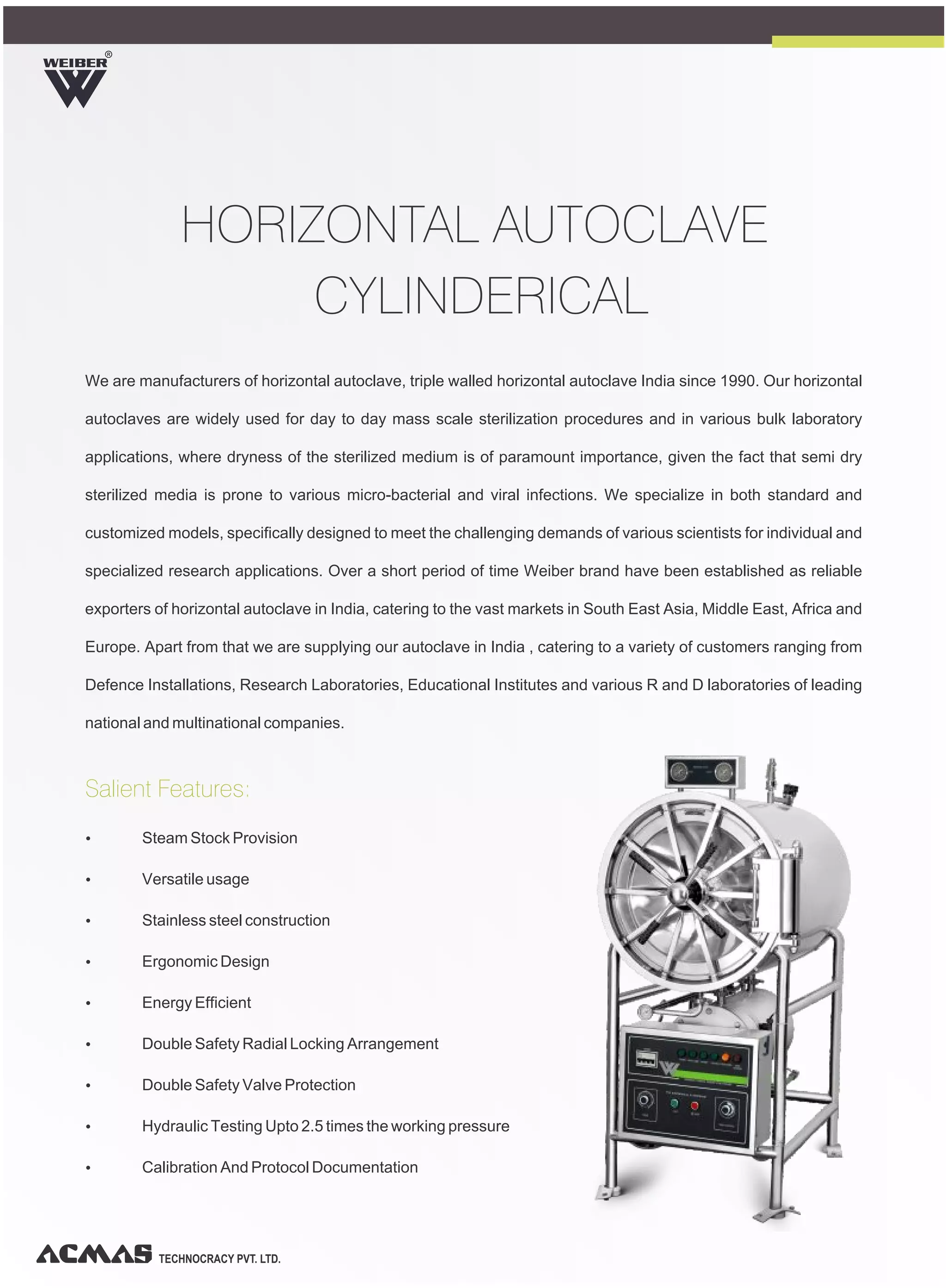 Horizontal Autoclave (Cylindrical) by ACMAS Technologies Pvt Ltd. | PDF