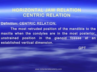Horizontal jaw relations /certified fixed orthodontic courses by Indian ...