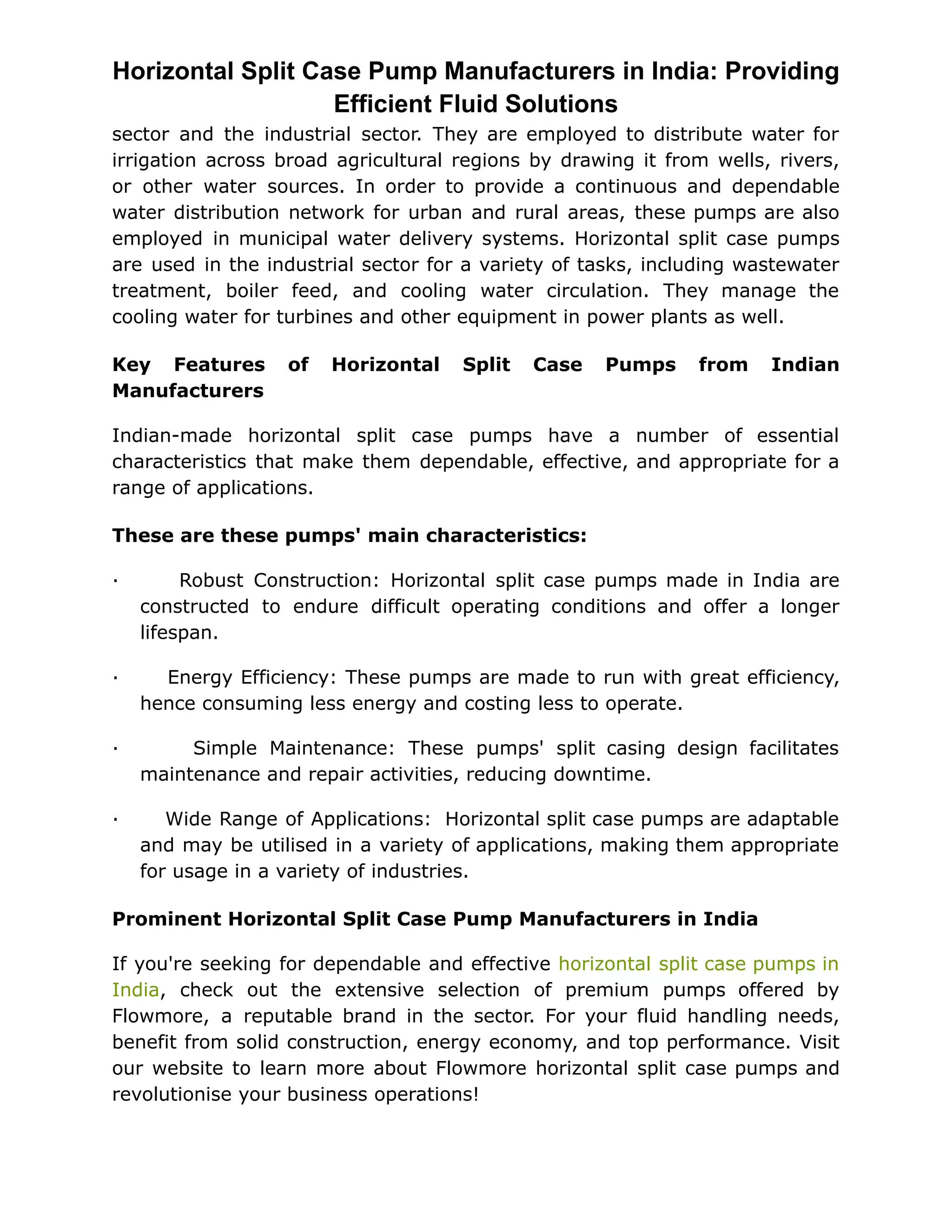 Horizontal Split Case Pump Manufacturers in India: Providing Efficient Fluid Solutions | PDF