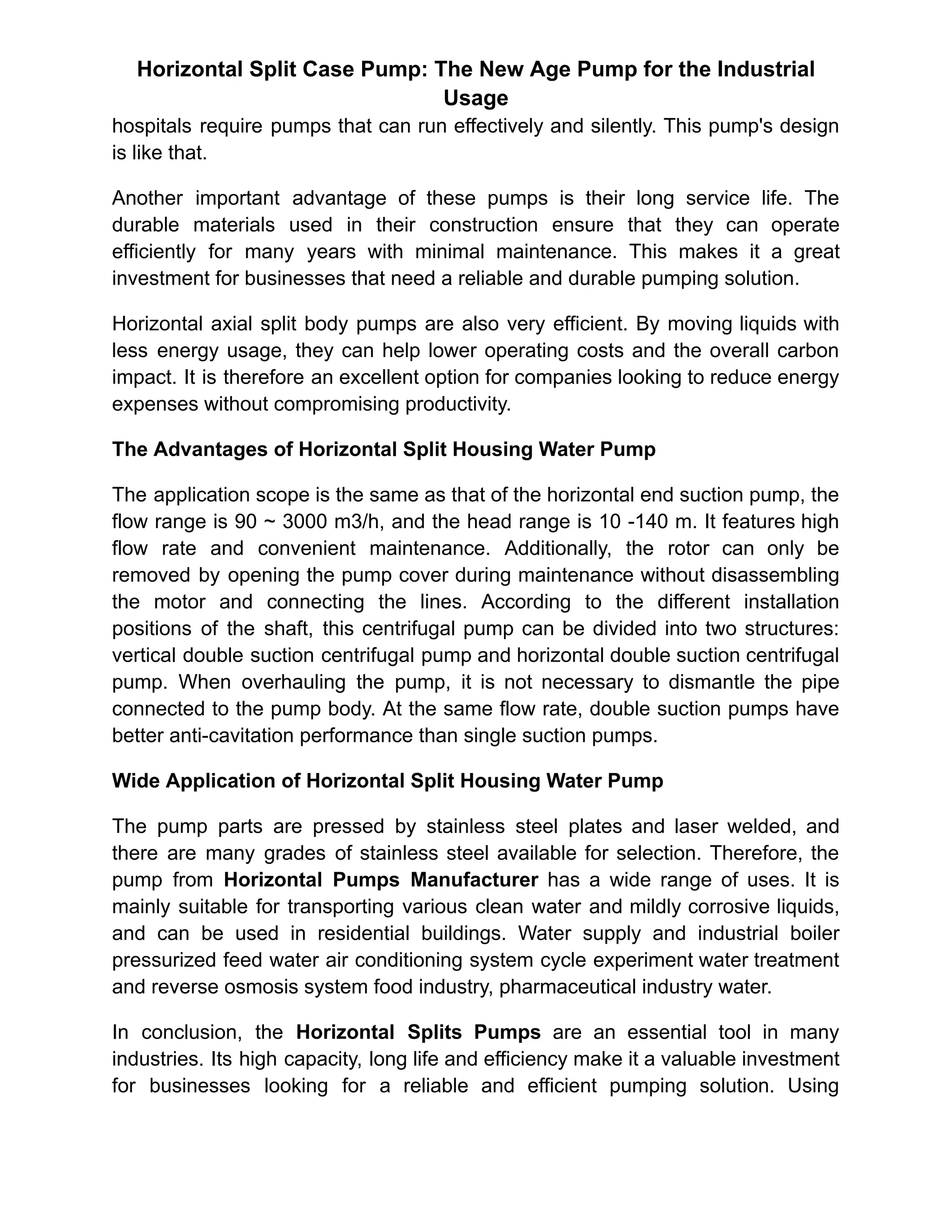 Horizontal Split Case Pump: The New Age Pump for the Industrial Usage | PDF