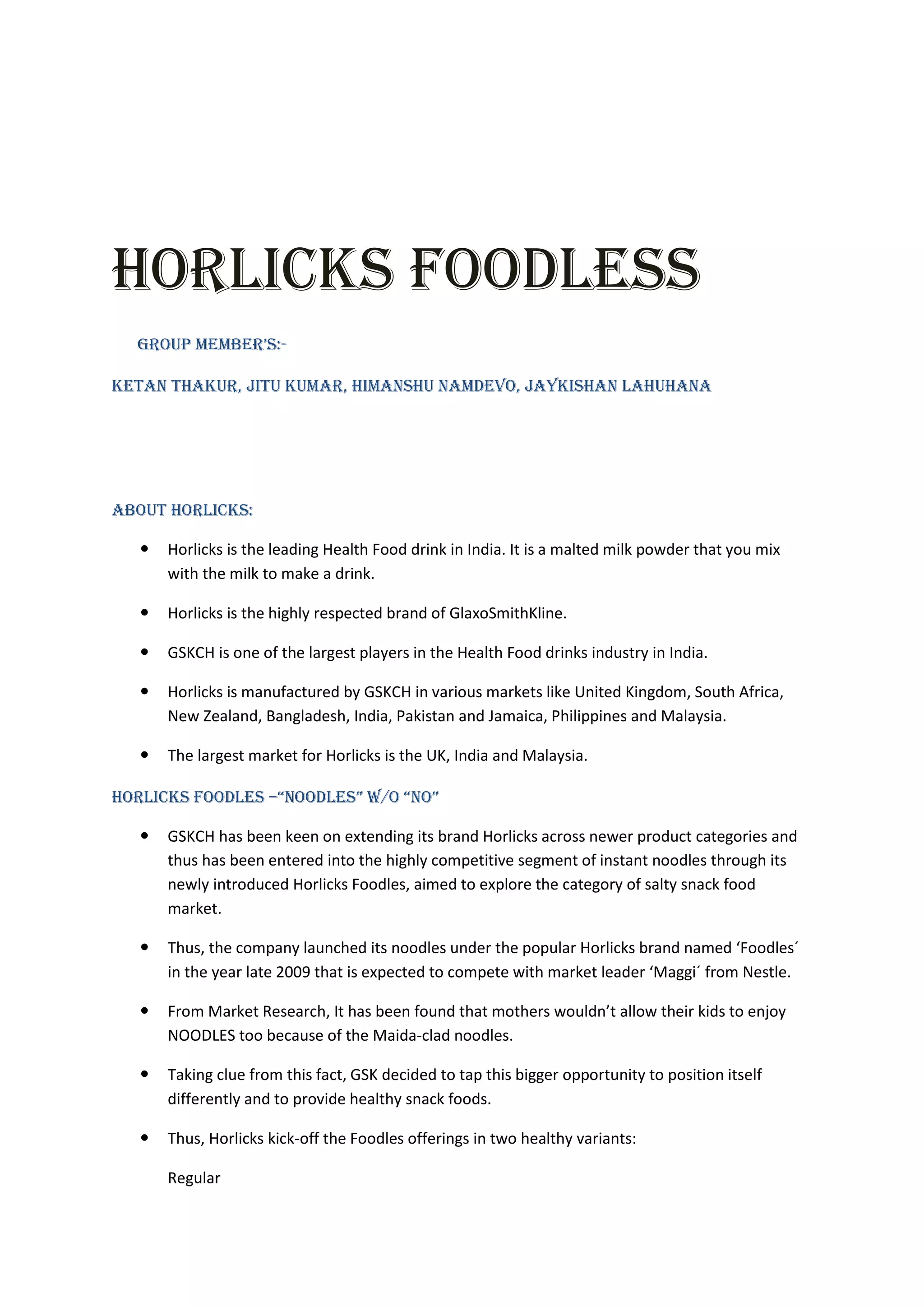 Horlicks foodless | DOCX