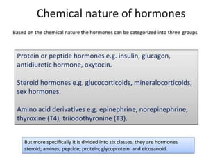 HORMONES AND CLASSIFICATION WITH THEIR FUNCTIONS | PPTX