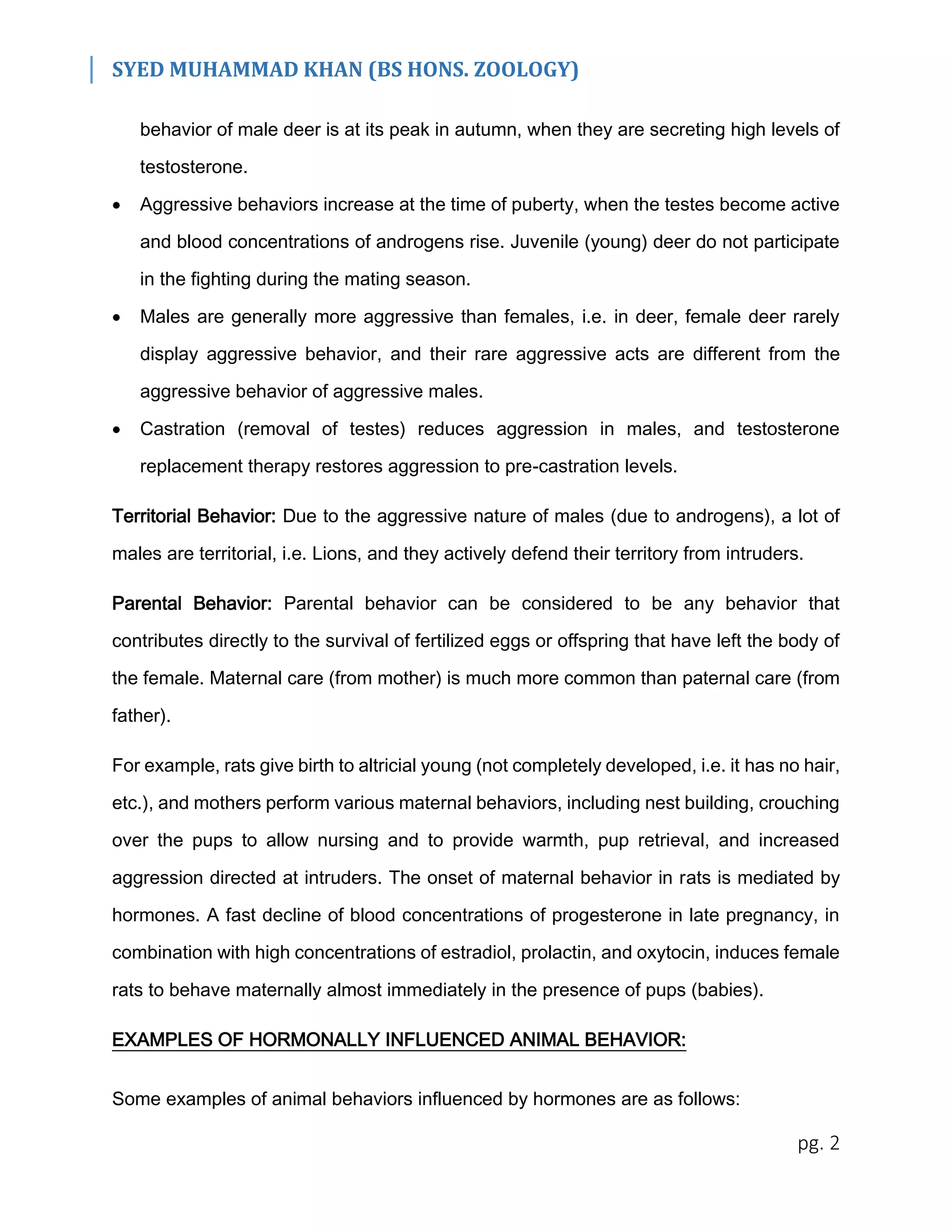Hormones & Animal Behavior | PDF