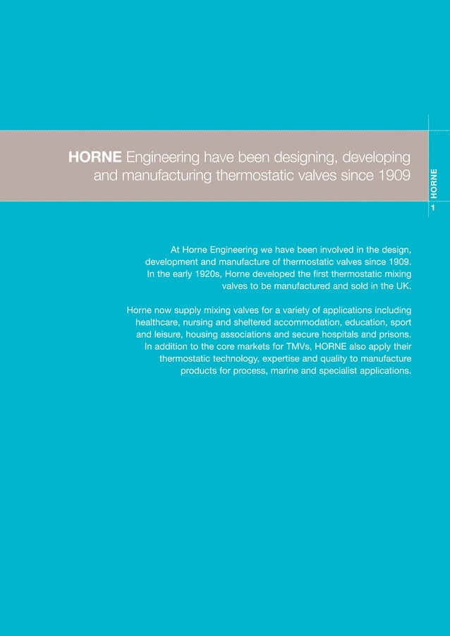 Horne - Thermostatic Mixing Valves (TMV's) Taps & Showers - Brochure | PDF